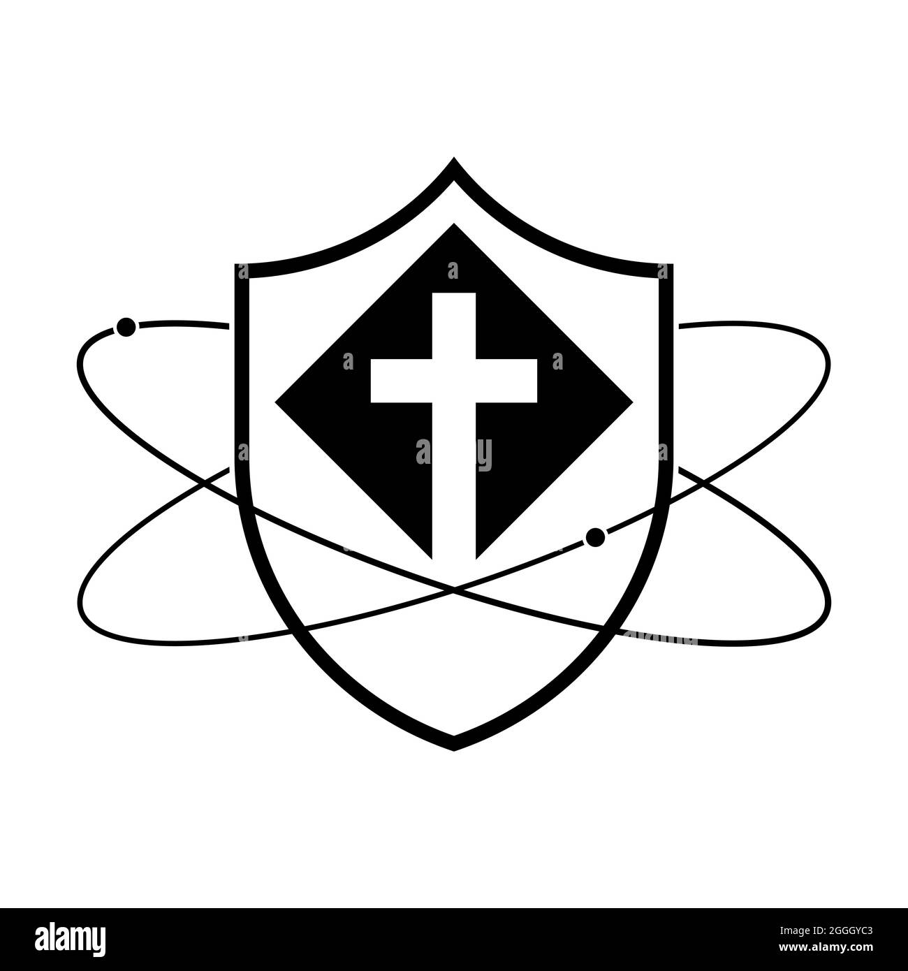 Shield with christian cross icon. Linear shield icon. Christian church ...