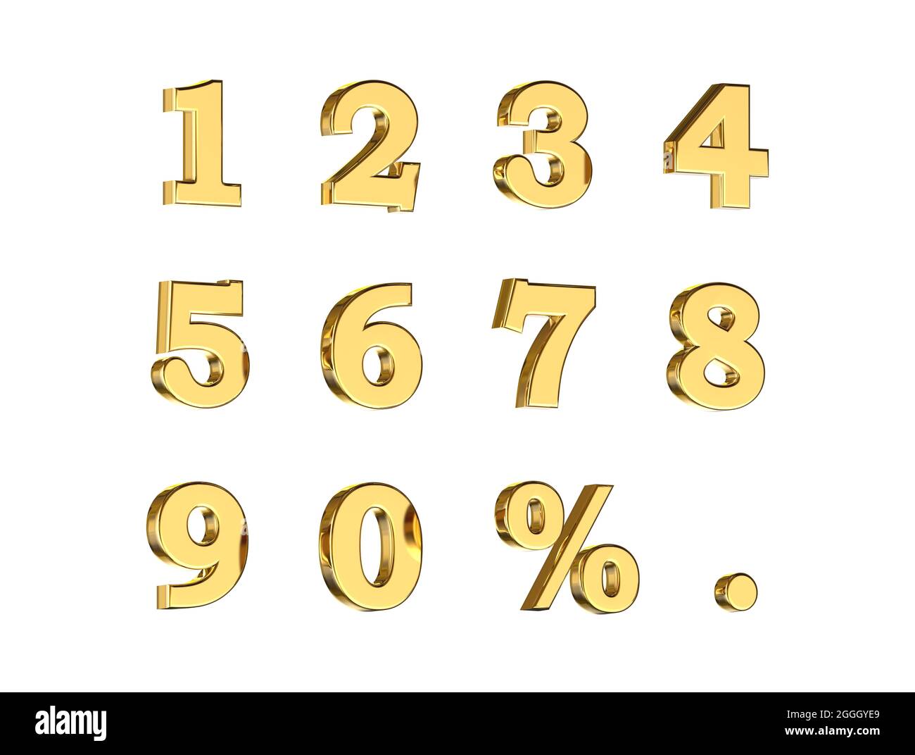 3D Illustration of numbers with percentage and dot symbols in gold ...