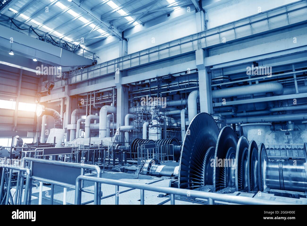Giant pipes, tubes and equipment inside modern industrial power plant ...