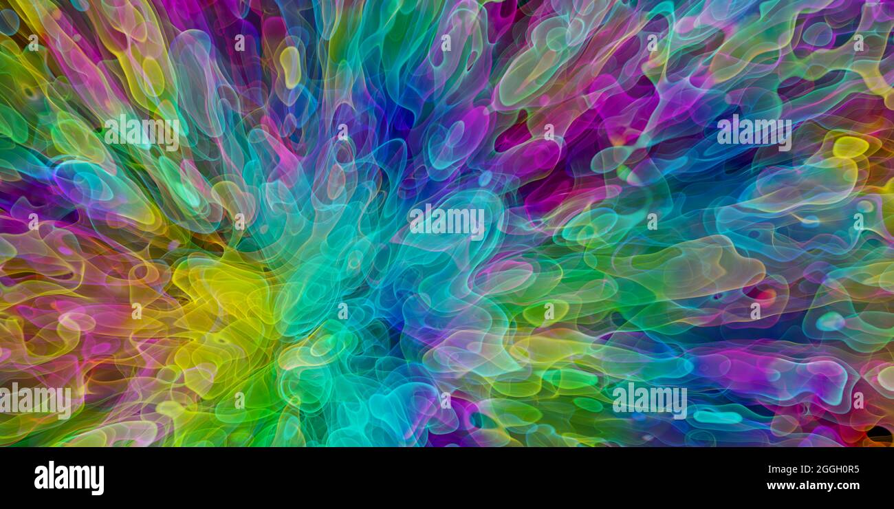 multicolored transparent waves explosion background. 3d rendering Stock ...
