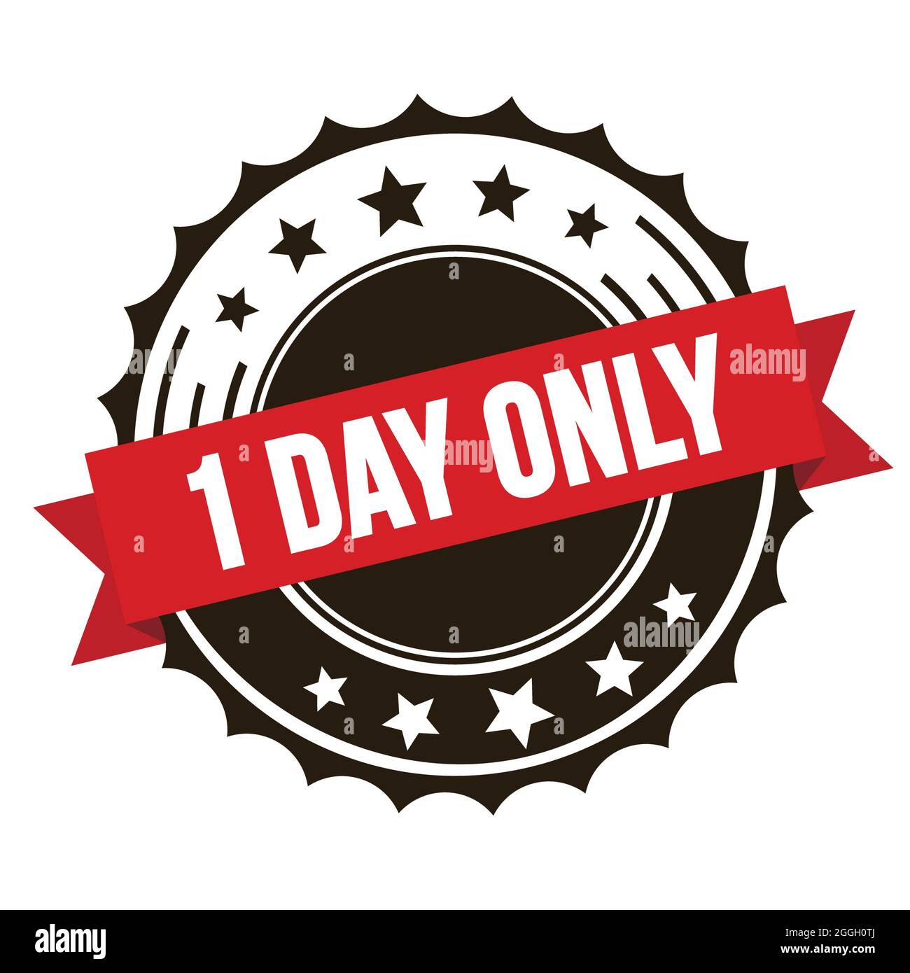 1 DAY ONLY text on red brown ribbon badge stamp Stock Photo - Alamy
