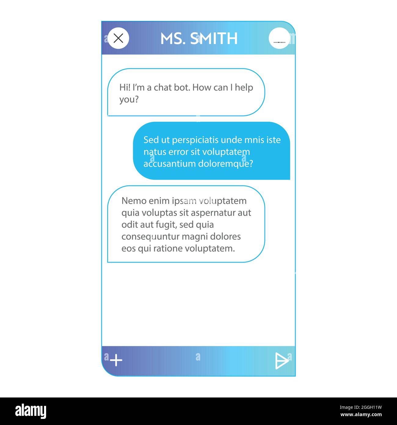 Chat bot window. User interface of application with online dialogue ...