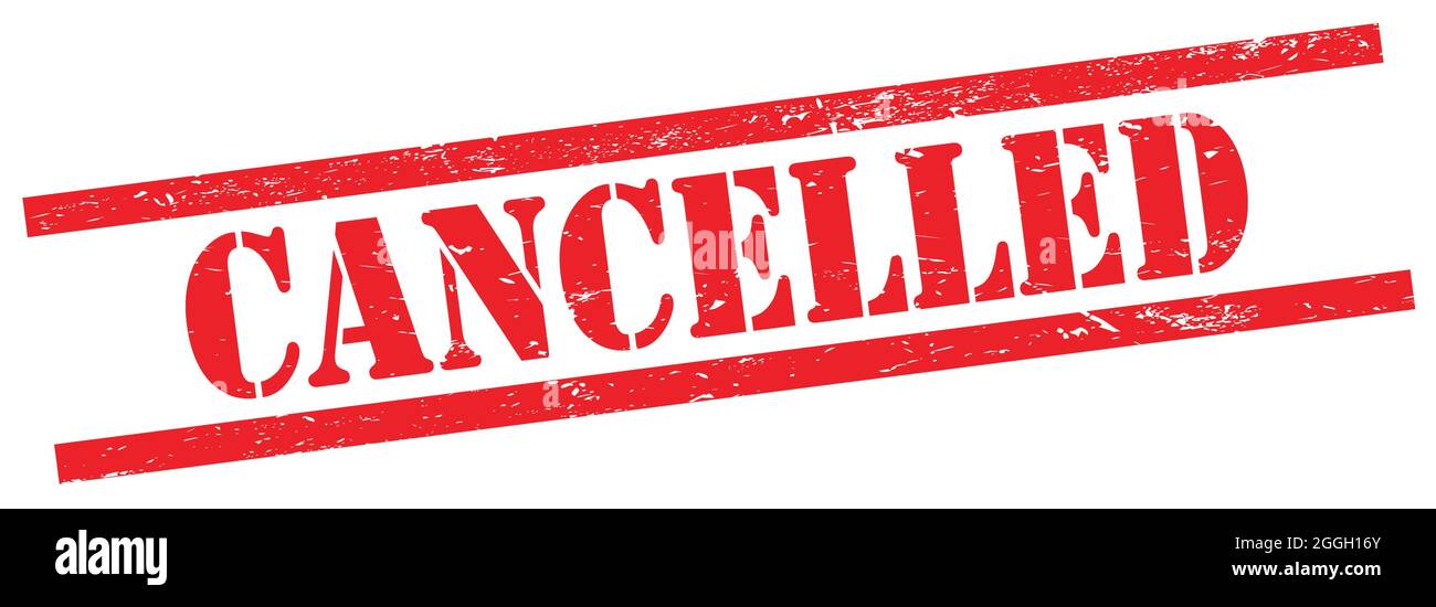 CANCELLED text on red grungy rectangle vintage stamp Stock Photo - Alamy