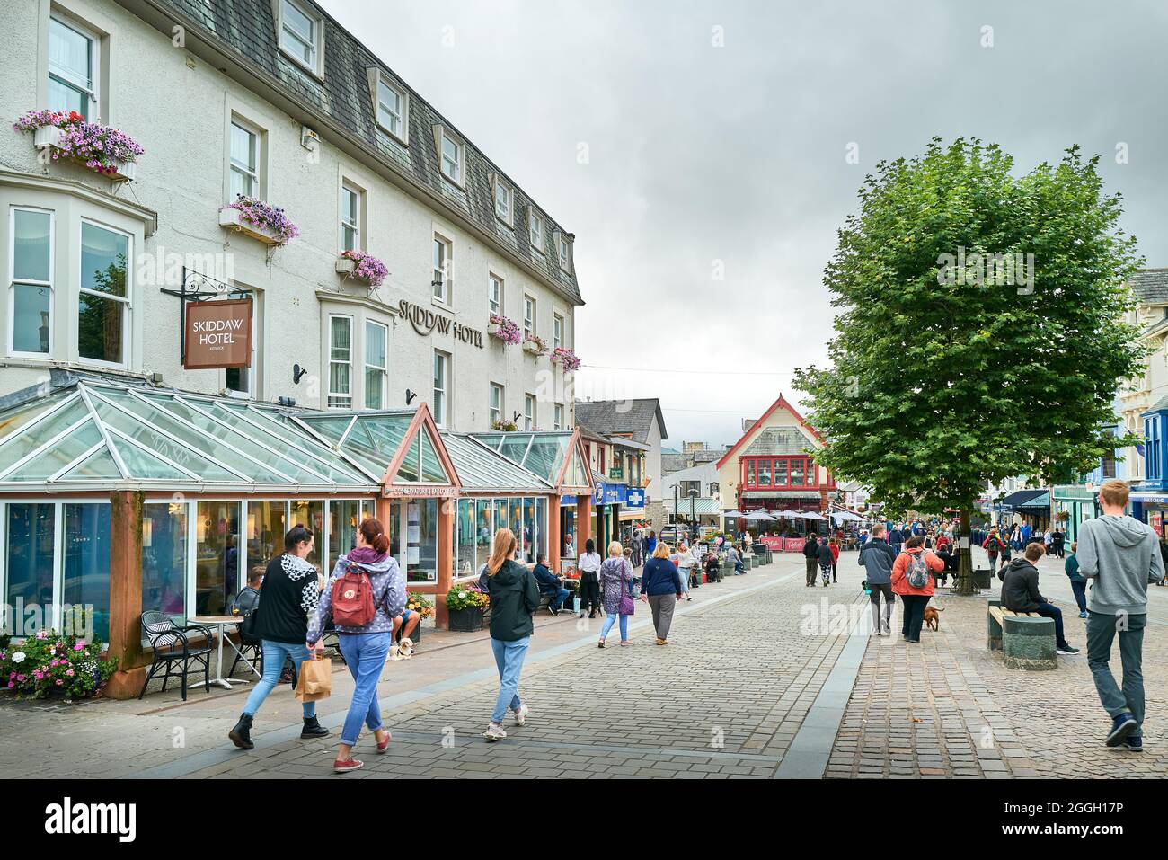 Tourists at the town centre of Keswick, Lake District, Cumbria, England ...