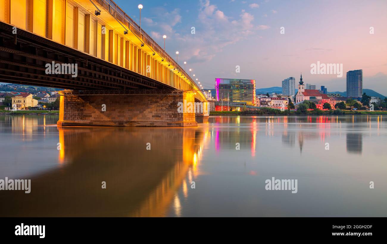 Linz, Austria. Cityscape image of riverside Linz, Austria at summer ...