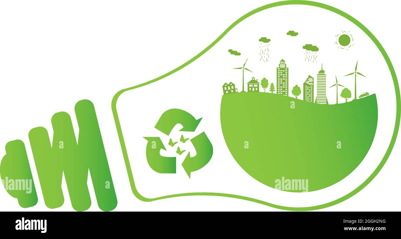 Silhouette green city with renewable energy sources. Ecological city ... Silhouette green city with renewable energy sources. Ecological city ...