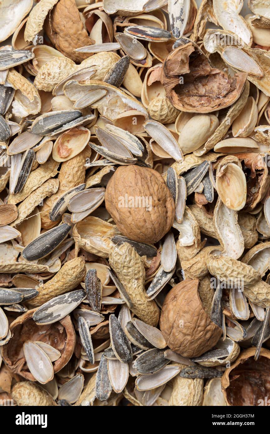 Pile of mixed nuts shells as background. Texture Stock Photo - Alamy