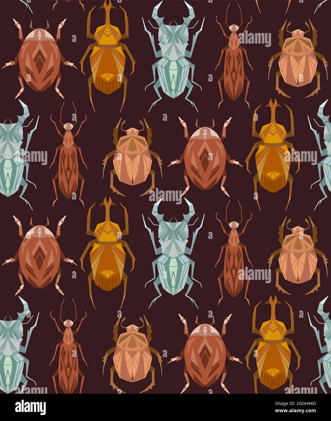 Seamless pattern with geometric insects in row on brown background ...