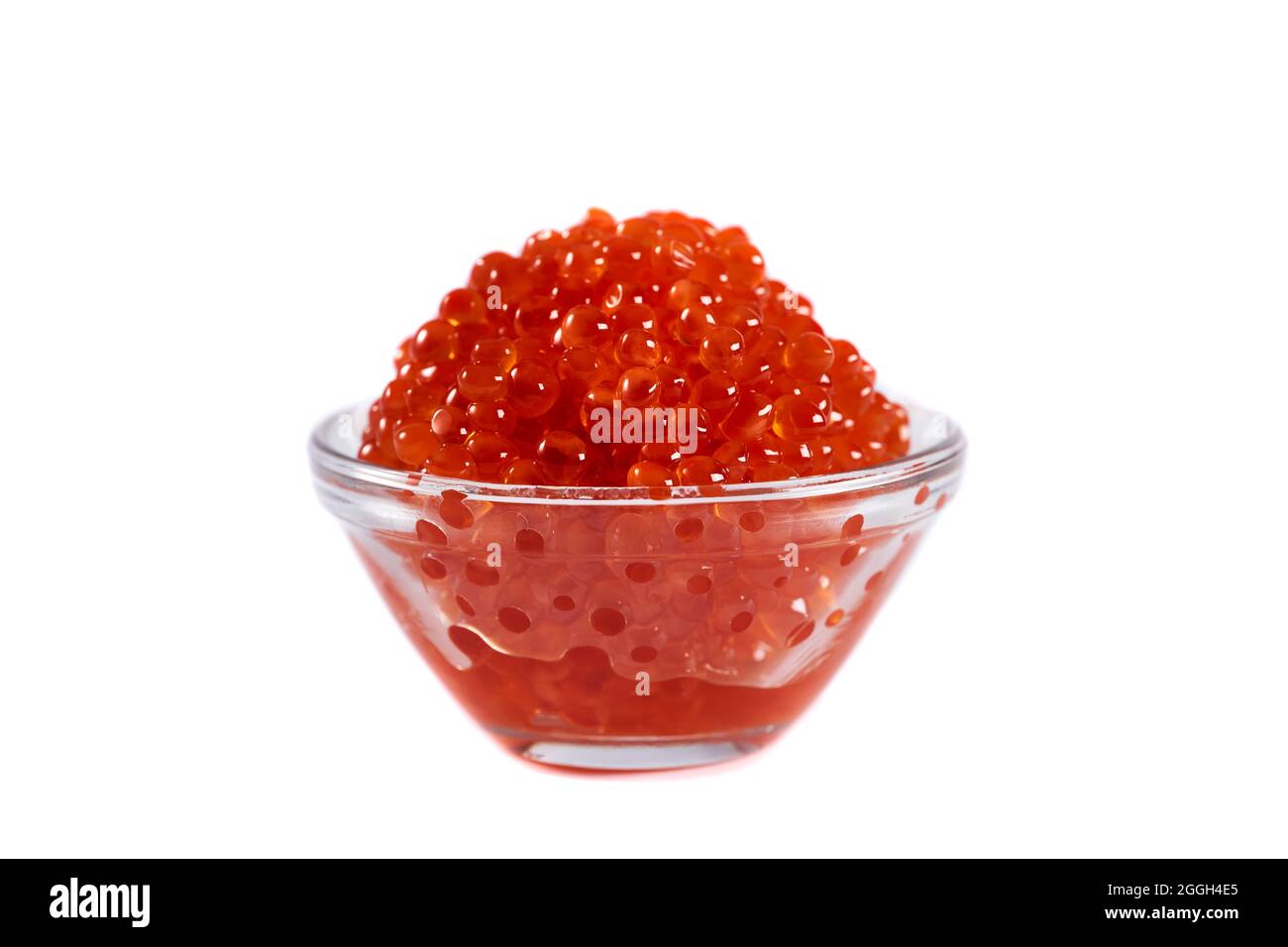 Red salmon roe in a little bowl over white background, isolated Stock ...