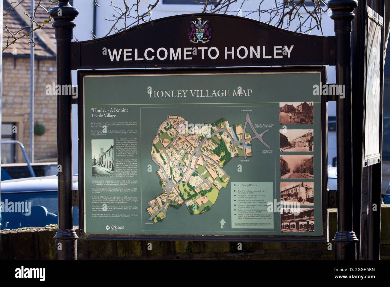 Welcome to Honley (village) sign Stock Photo - Alamy