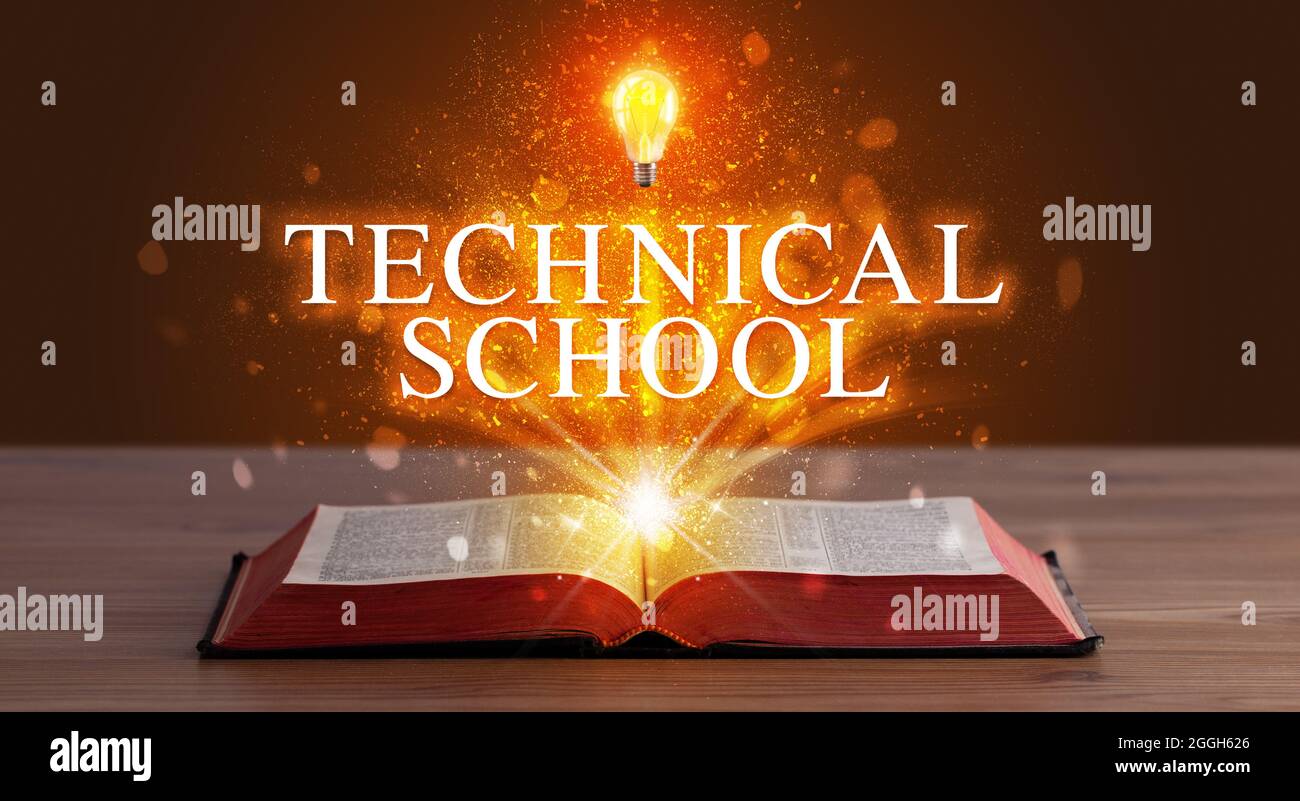 Educational inscription coming out from an open book Stock Photo - Alamy