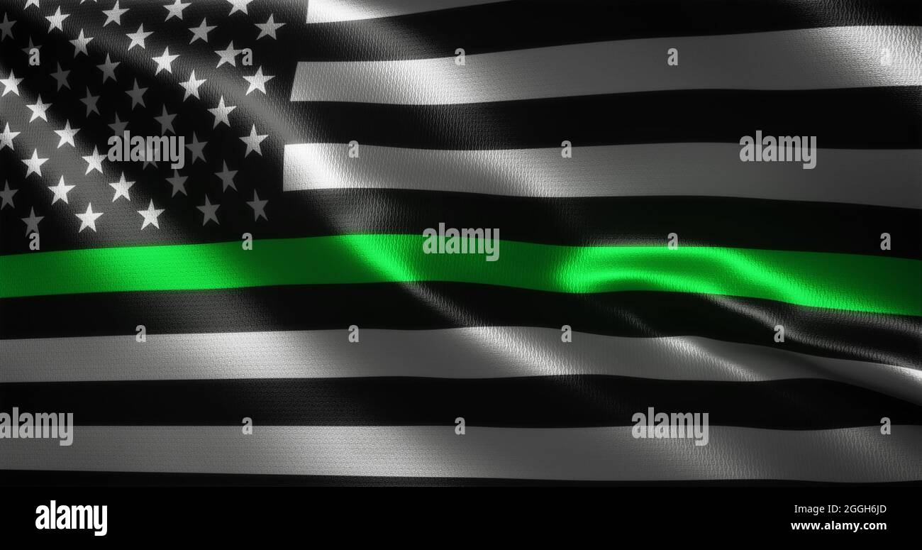 Thin Green Line Flag, United States of America flag with waving folds ...