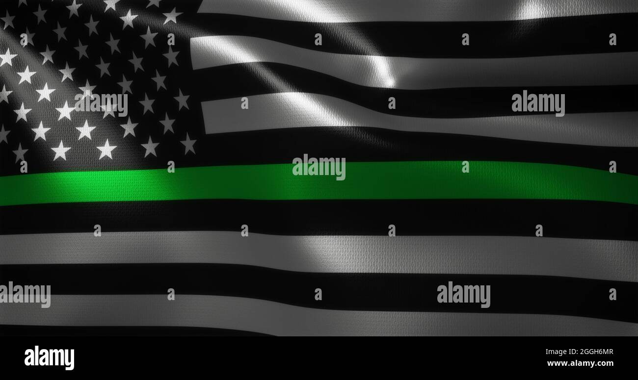 Thin Green Line Flag, United States of America flag with waving folds ...