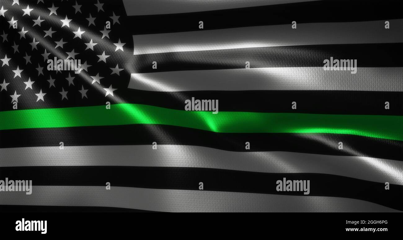 Thin Green Line Flag, United States of America flag with waving folds ...