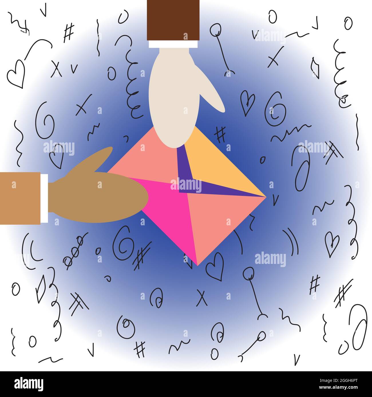 One person gives half-open envelope to another. Two human different ...