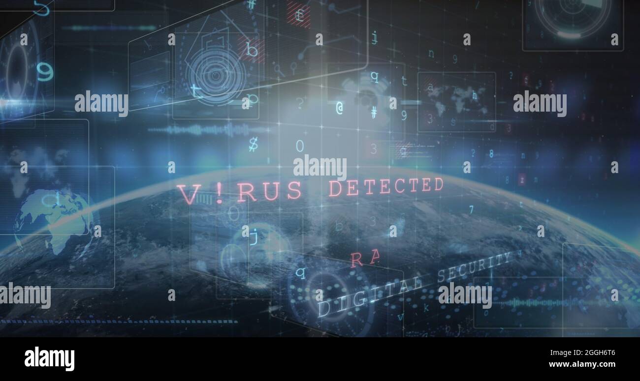 Image of cyber attack warning, scopes scanning and data processing over globe Stock Photo - Alamy