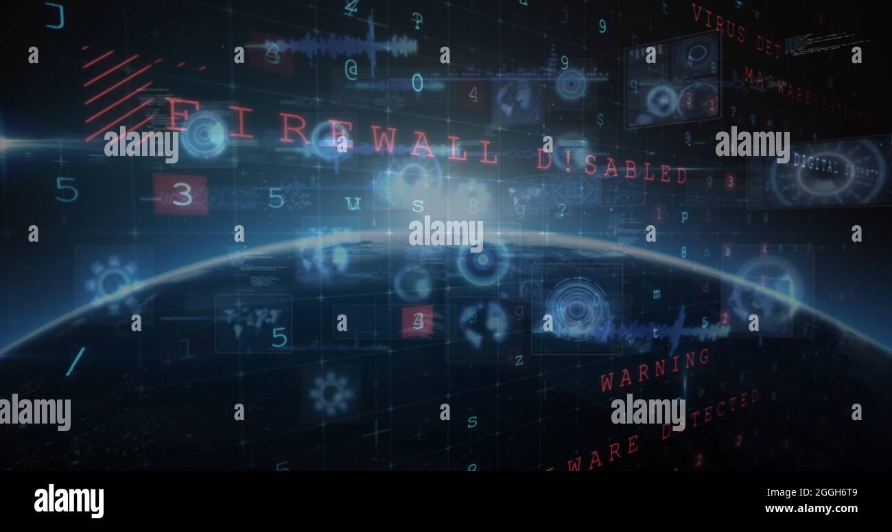 Image of cyber attack warning, scopes scanning and data processing over globe Stock Photo - Alamy
