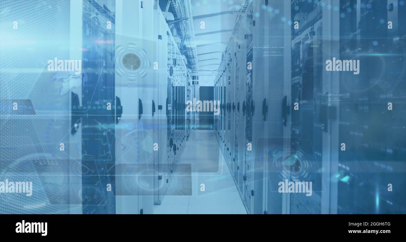 Image of scope scanning and data processing on screens over computer ...