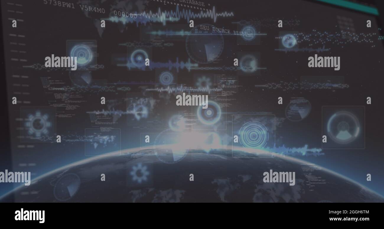 Image of scopes scanning and data processing over globe and sun Stock Photo - Alamy