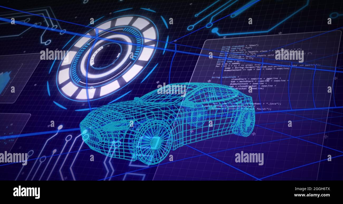 Image of 3d car technical drawing, scope scanning and data processing ...