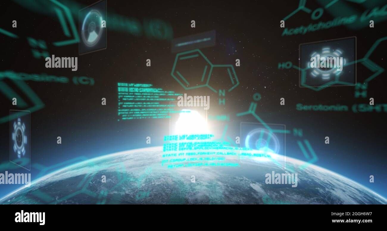 Image of scientific data processing and scopes scanning on screens over globe and sun Stock ...