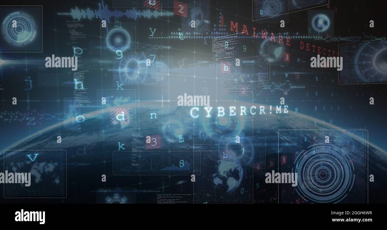 Image of cyber attack warning, scopes scanning and data processing over globe Stock Photo - Alamy