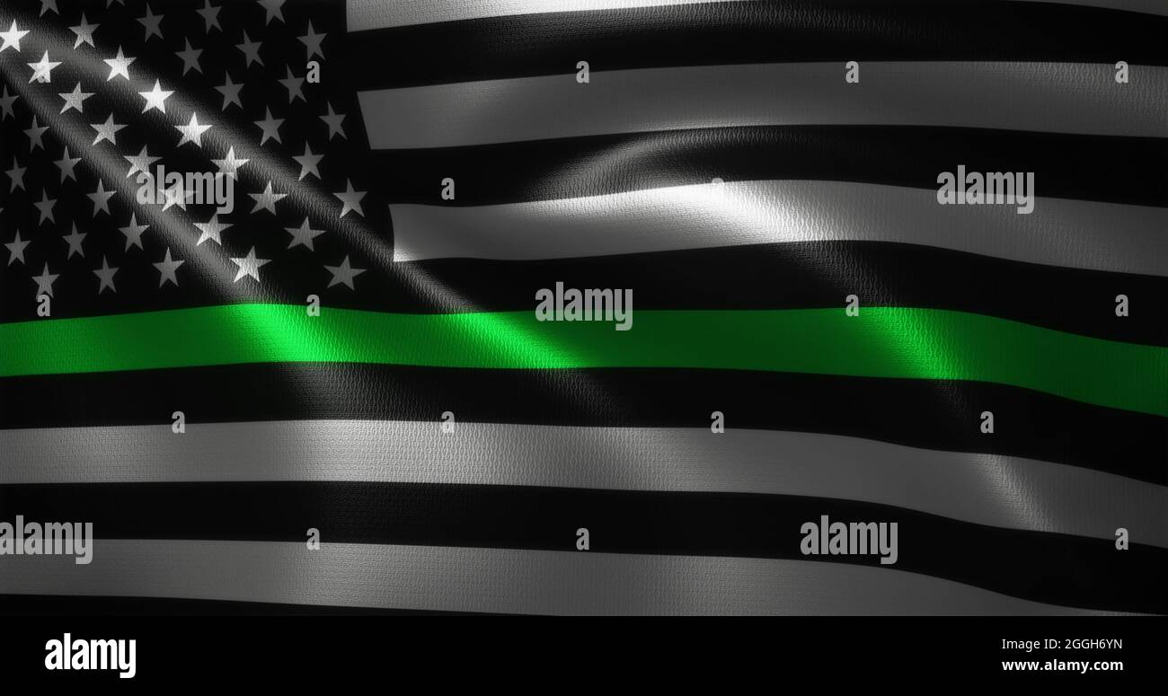Thin Green Line Flag, United States of America flag with waving folds ...