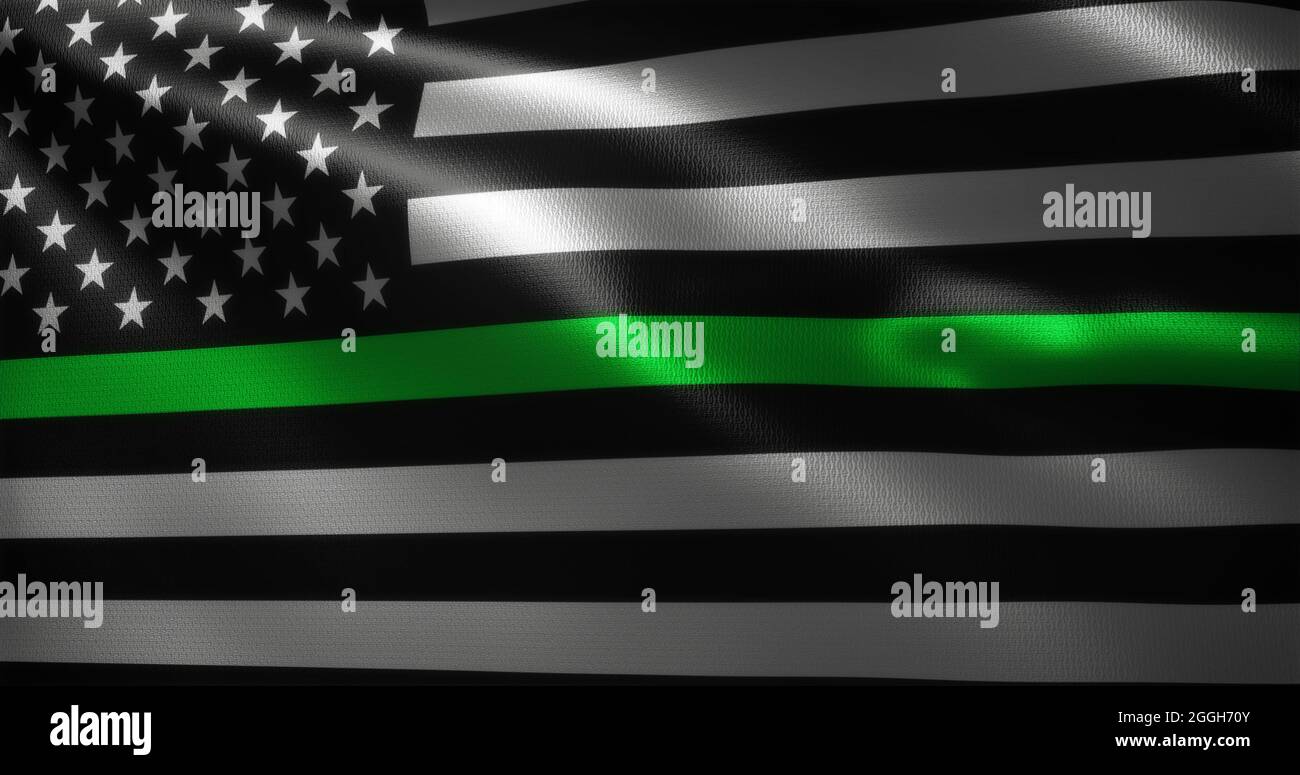 Thin Green Line Flag, United States of America flag with waving folds ...