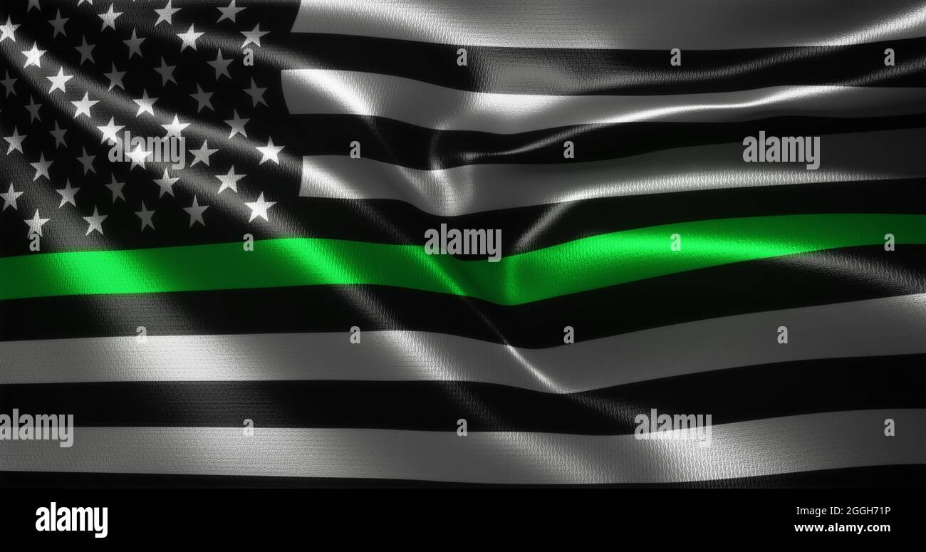Thin Green Line Flag, United States of America flag with waving folds ...