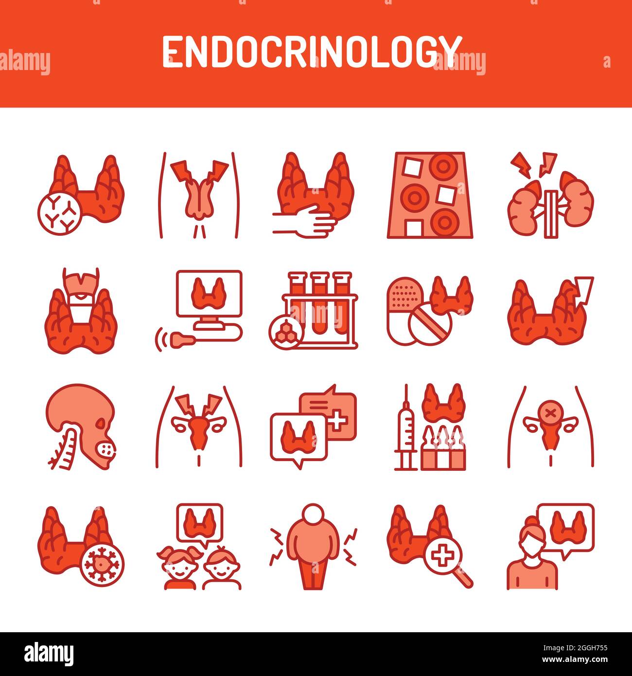 Endocrinology color line icons set. Isolated vector element. Outline ...