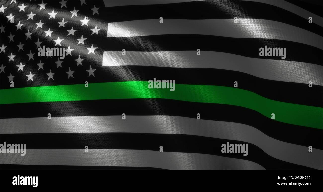 Thin Green Line Flag, United States of America flag with waving folds ...