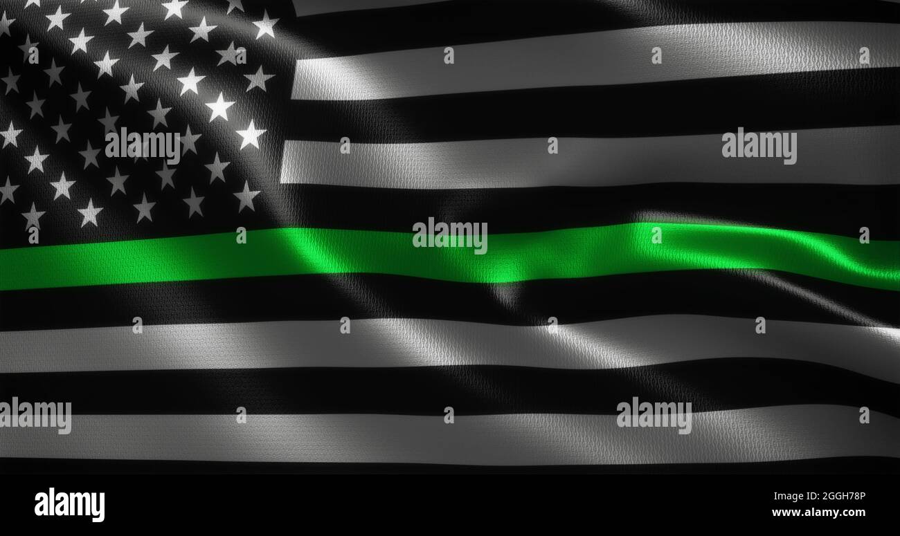Thin Green Line Flag, United States of America flag with waving folds ...
