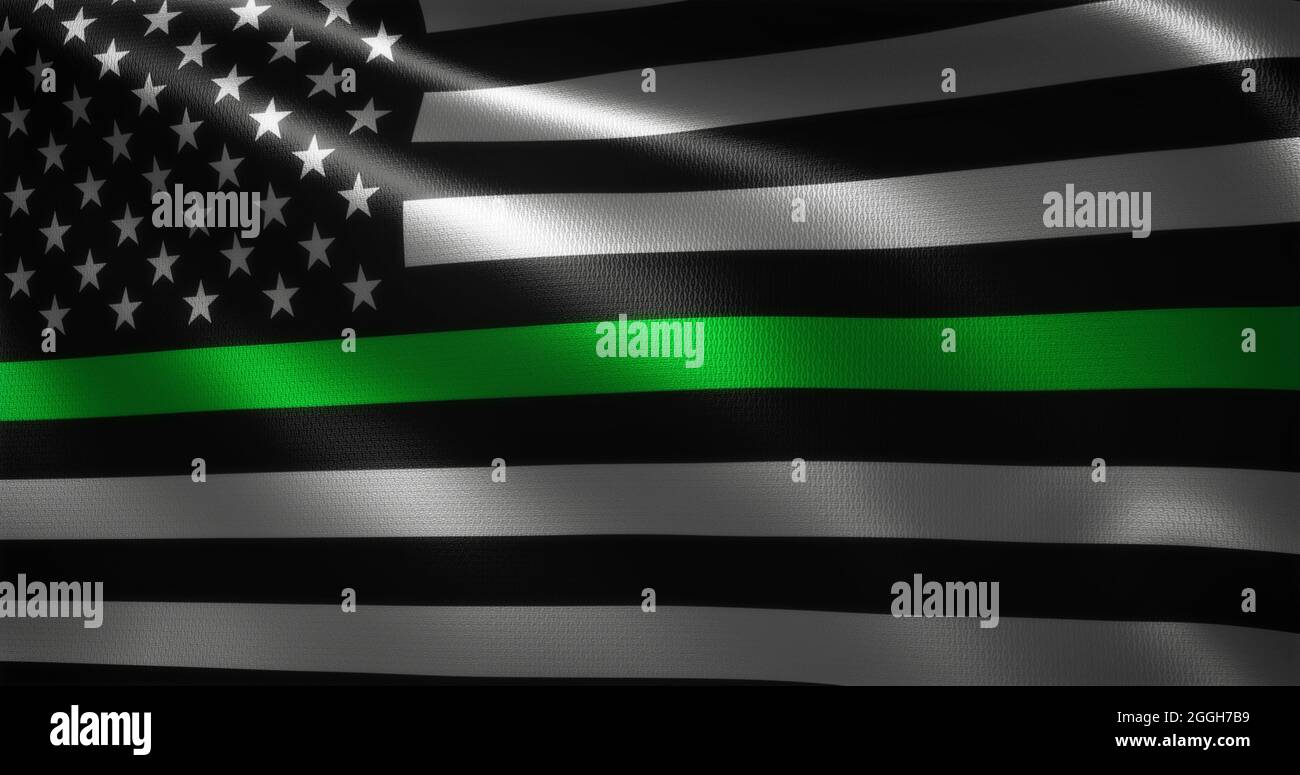Thin Green Line Flag, United States of America flag with waving folds ...