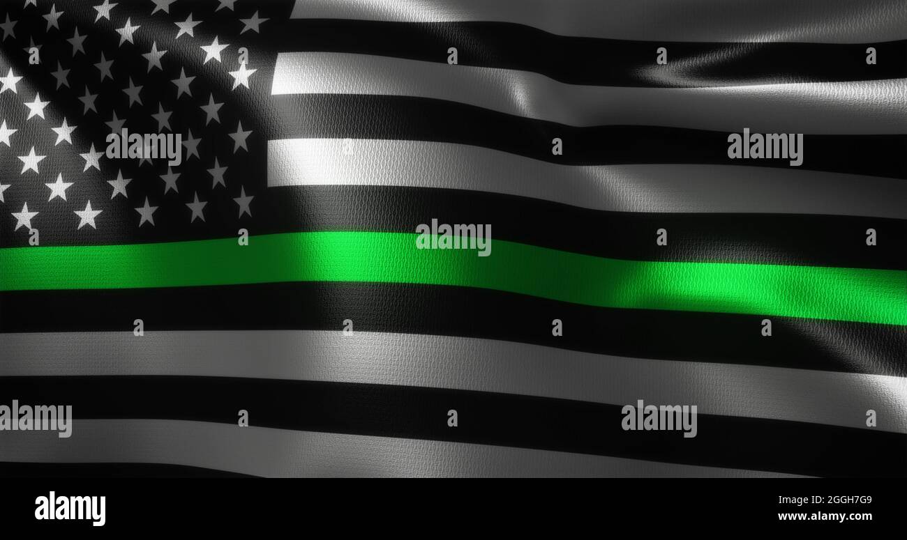 Thin Green Line Flag, United States of America flag with waving folds ...