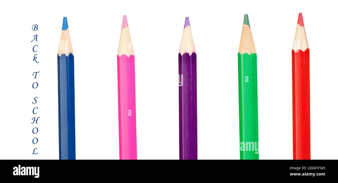 Colored pencils row isolated on a white background Stock Photo - Alamy