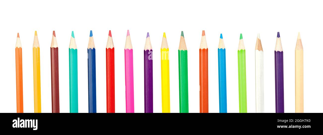 Colored pencils row isolated on a white background Stock Photo - Alamy