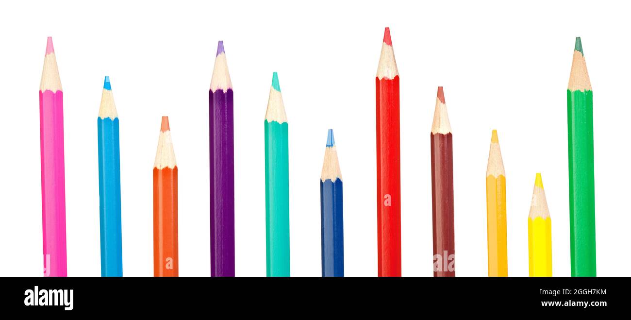 Colored pencils row isolated on a white background Stock Photo - Alamy