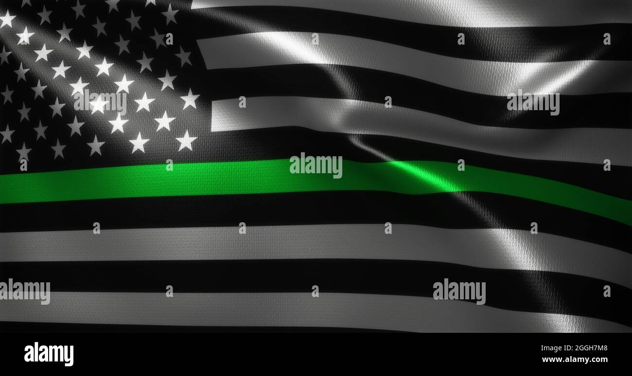 Thin Green Line Flag, United States of America flag with waving folds ...