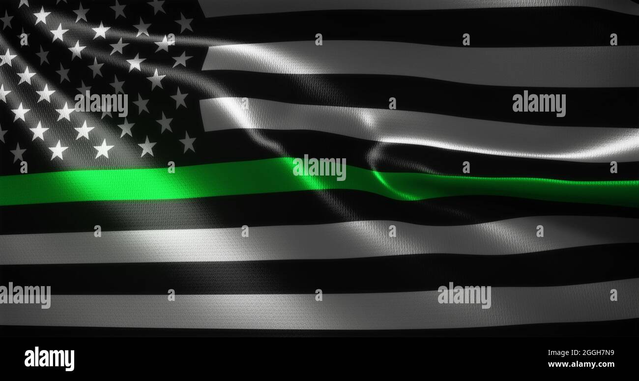 Thin Green Line Flag, United States of America flag with waving folds ...