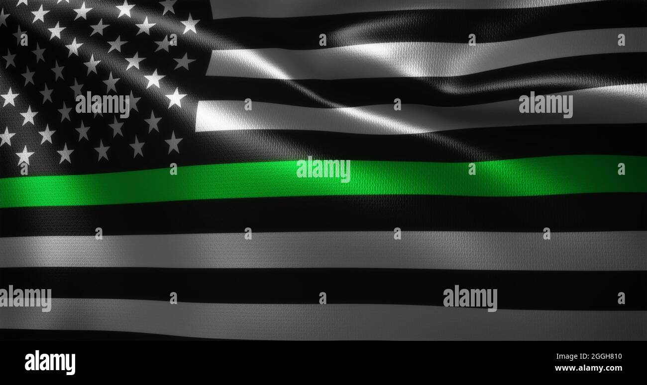 Thin Green Line Flag, United States of America flag with waving folds ...