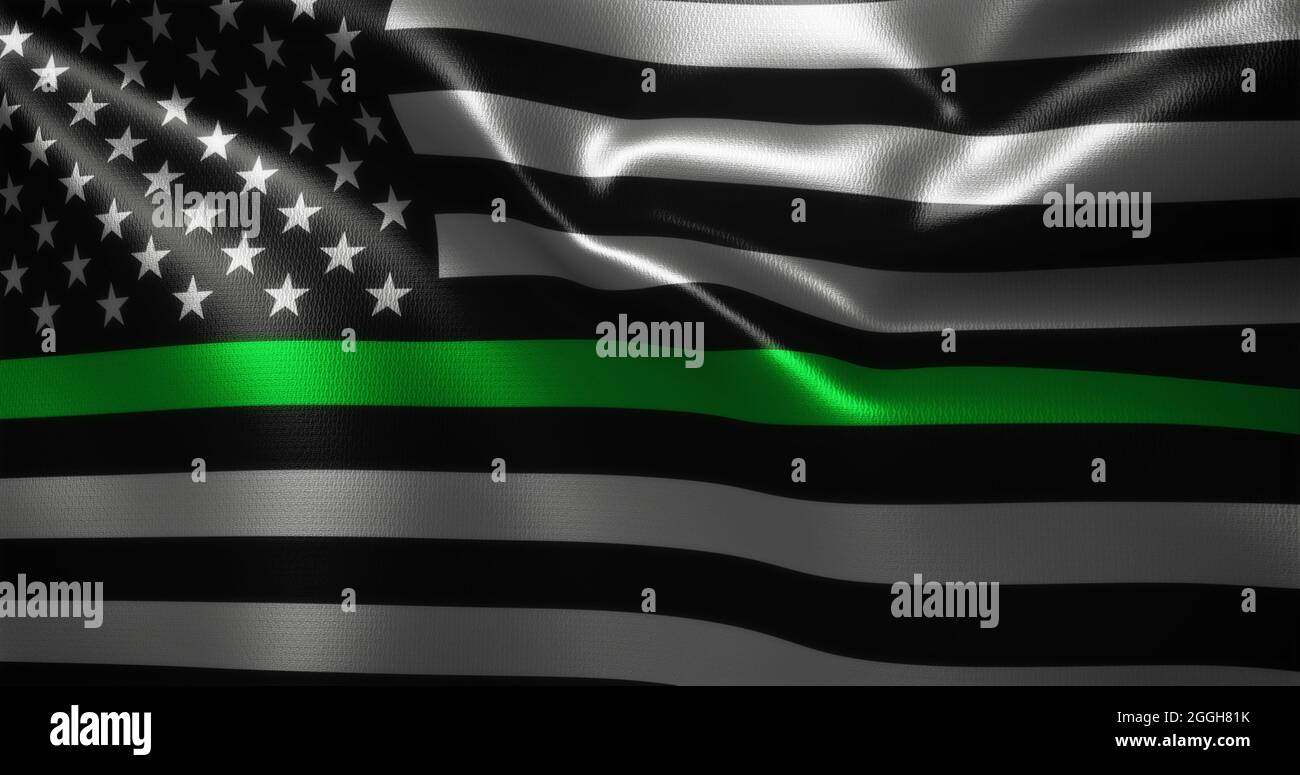 Thin Green Line Flag, United States of America flag with waving folds ...