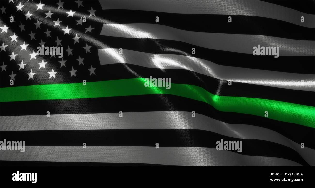 Thin Green Line Flag, United States of America flag with waving folds ...