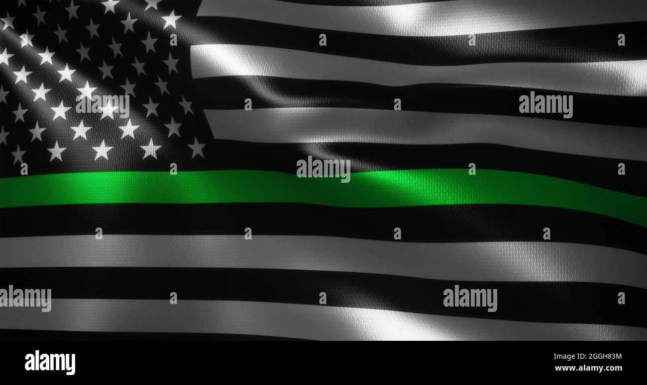 Thin Green Line Flag, United States of America flag with waving folds ...