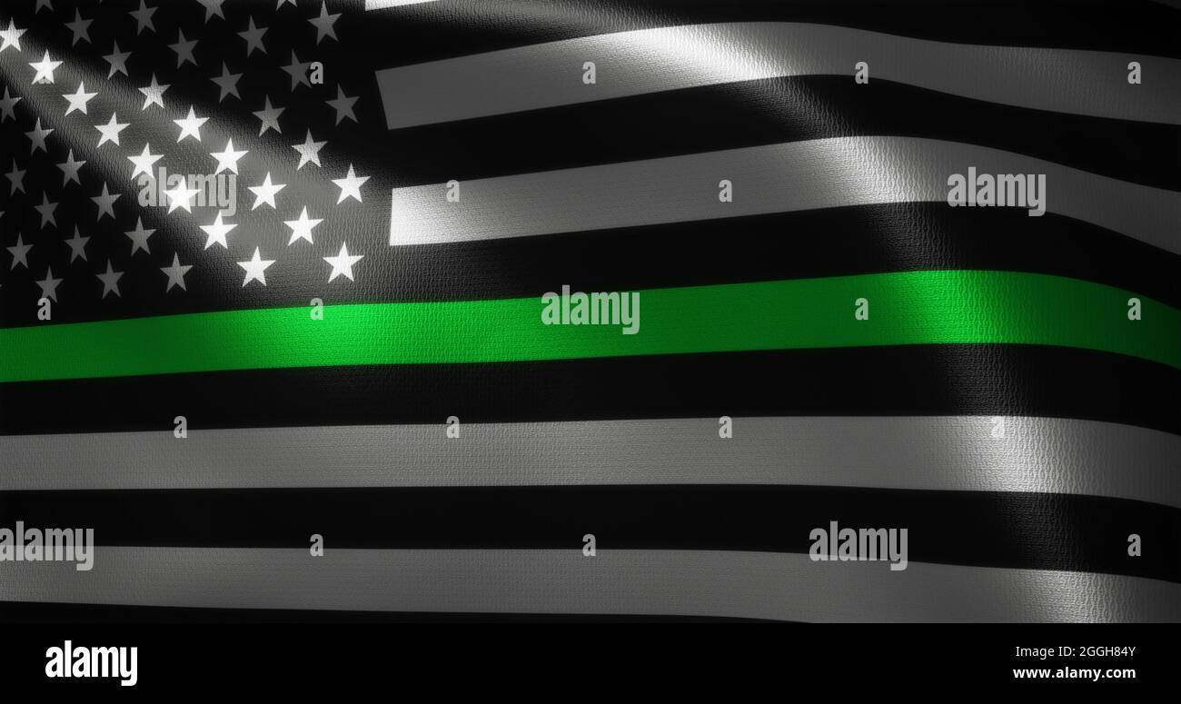 Thin Green Line Flag, United States of America flag with waving folds ...