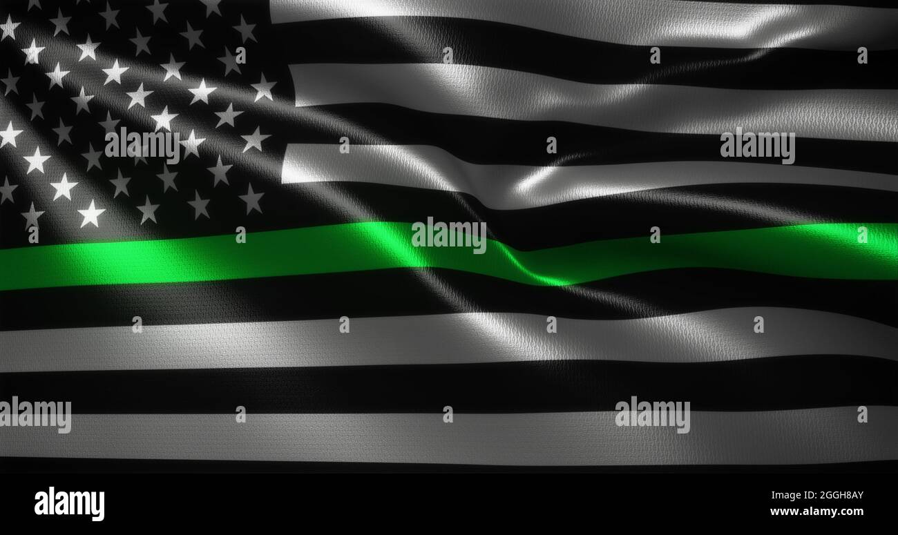 Thin Green Line Flag, United States of America flag with waving folds ...