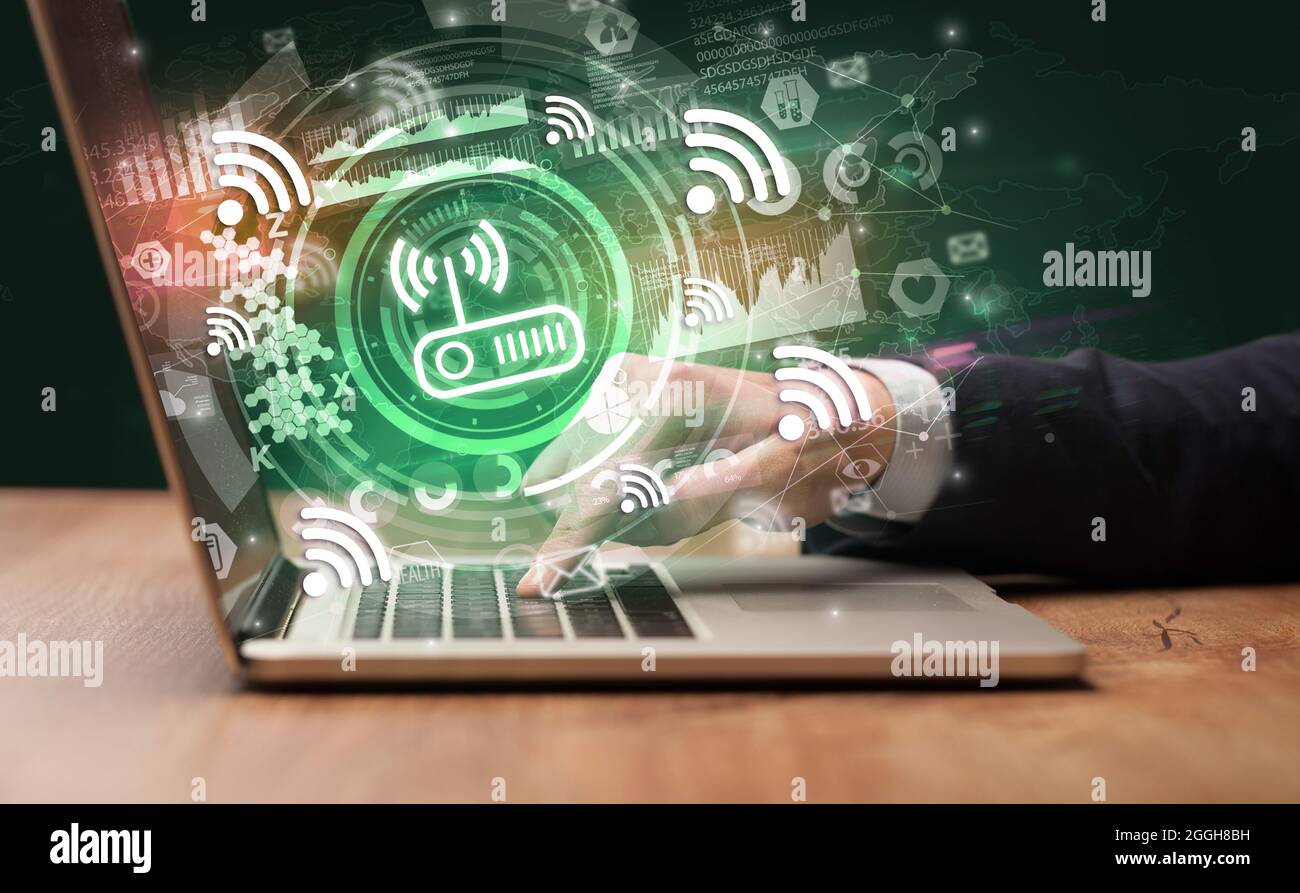 Business hand typing on a modern laptop Stock Photo - Alamy