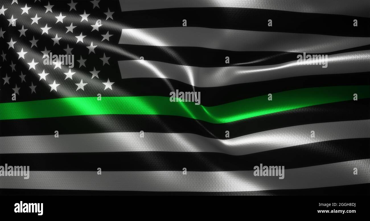 Thin Green Line Flag, United States of America flag with waving folds ...
