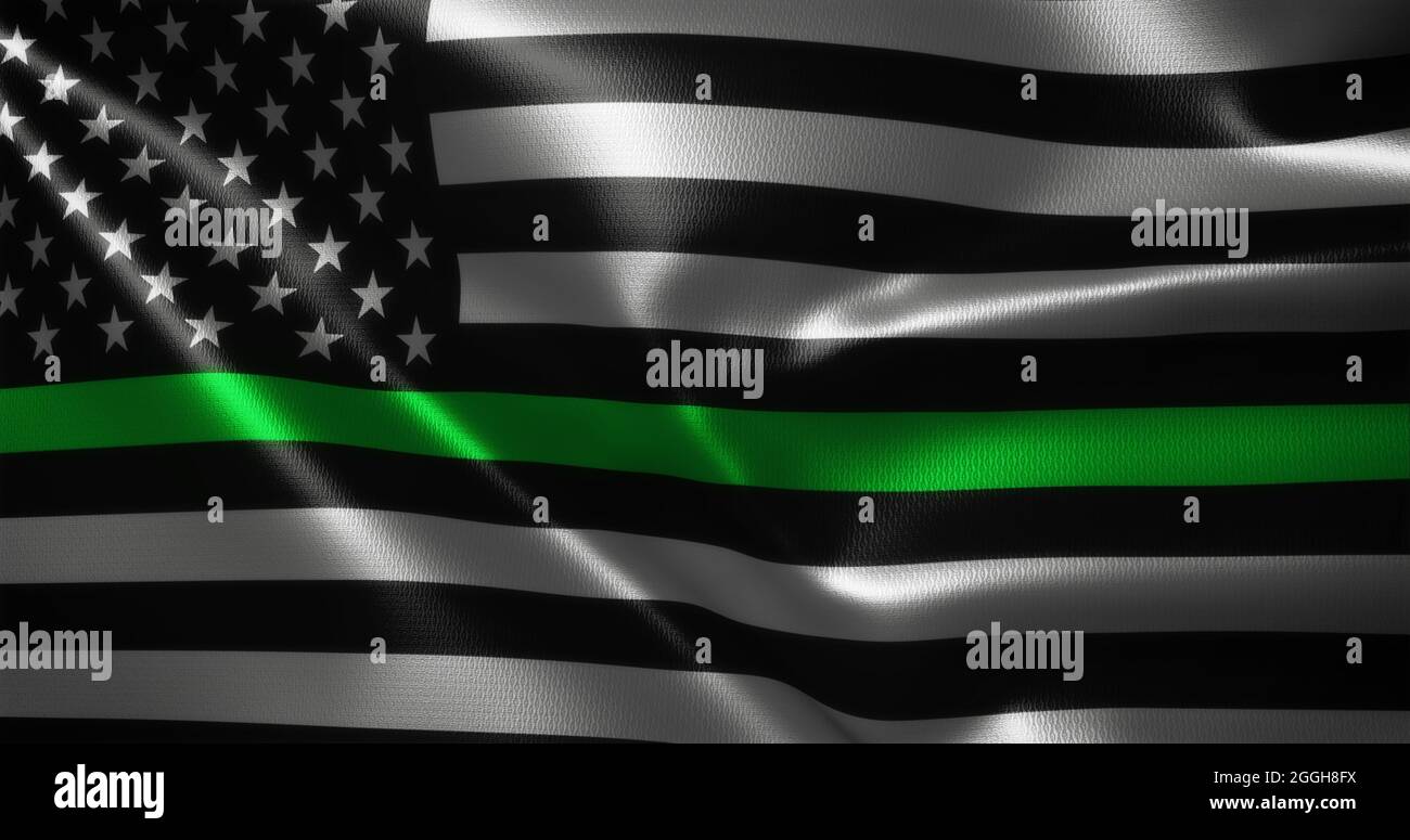 Thin Green Line Flag, United States of America flag with waving folds ...