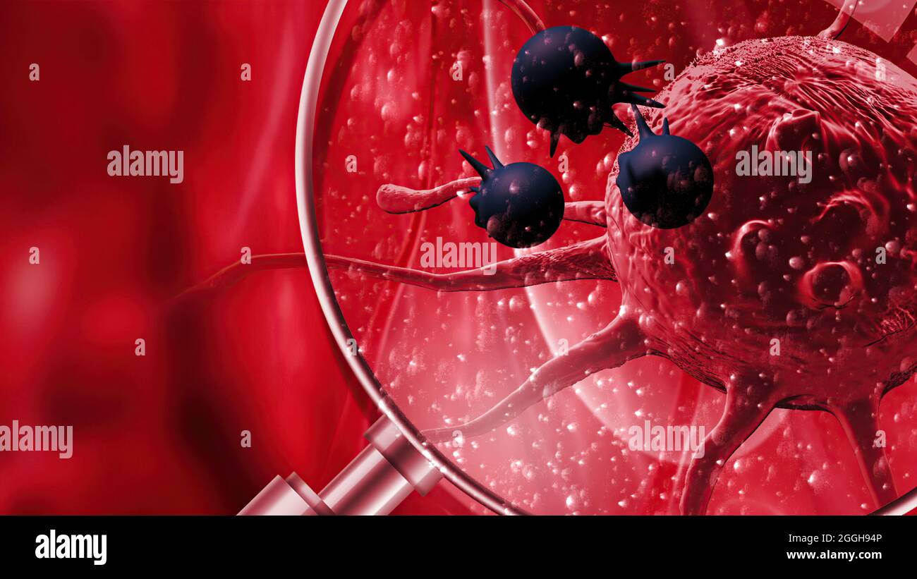 3d illustration - A Damaged And Disintegrating Cancer Cell Stock Photo ...