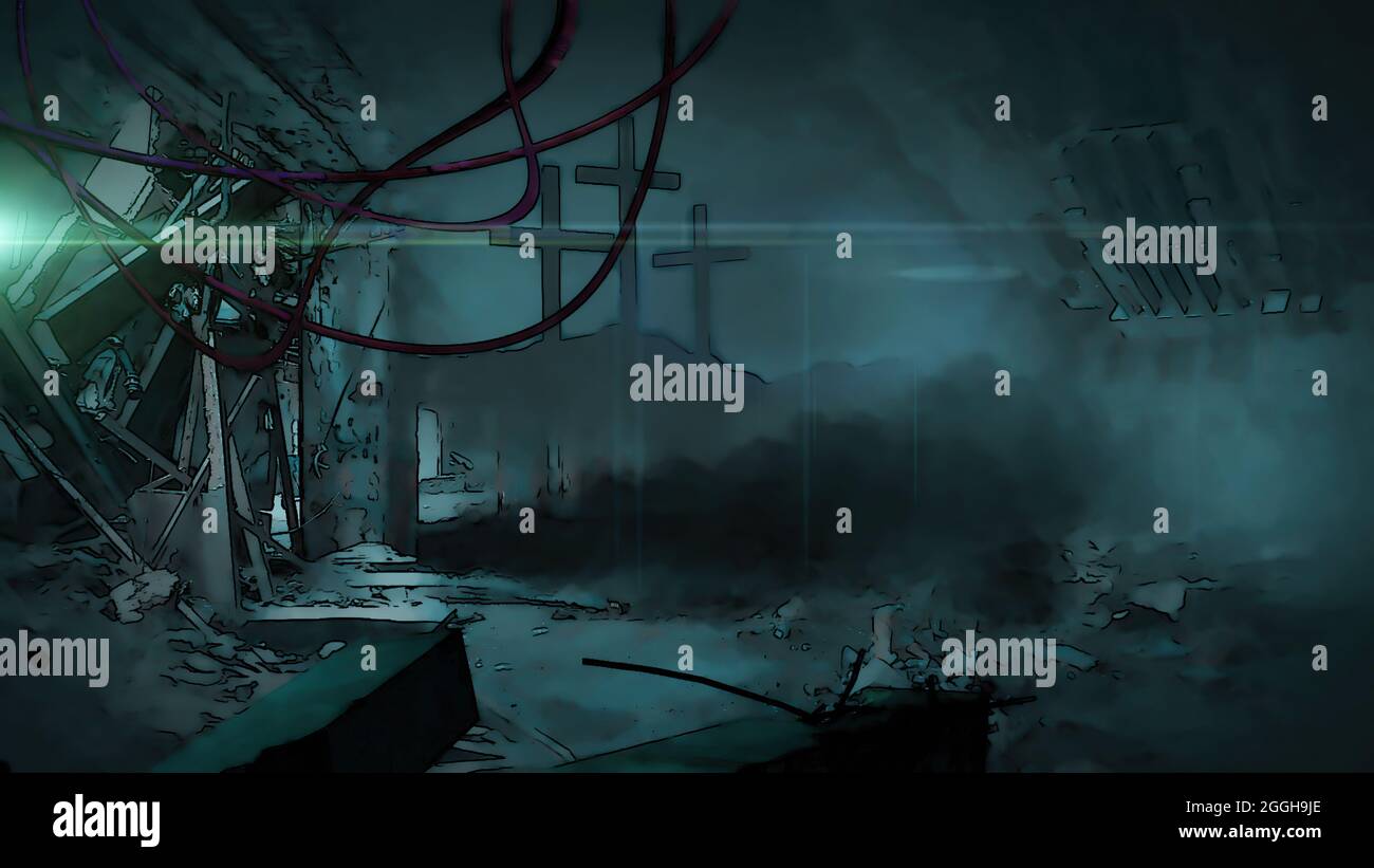 3d illustration - Post Apocalyptic Scene from Radioactive Zone Stock ...